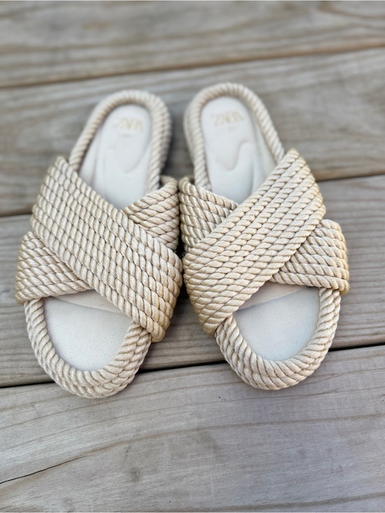 Zara | Shoes | Zara Rope Crisscross Slide Sandals Natural Beige | Poshmark
